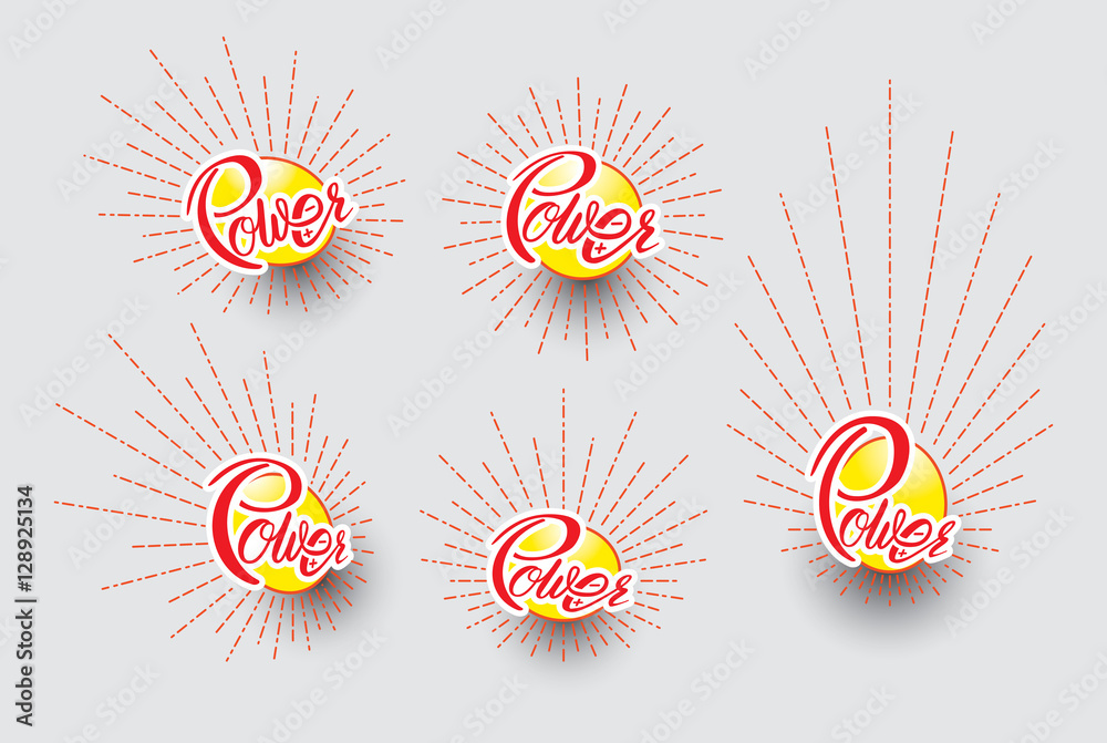 Five renewable energy labels with hand lettered text 'Power' iso Stock ...