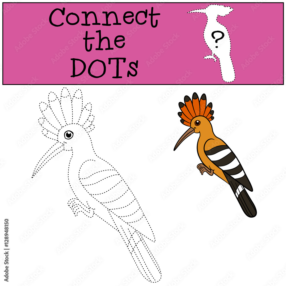 Educational game: Connect the dots. Cute beautiful hoopoe smiles Stock ...
