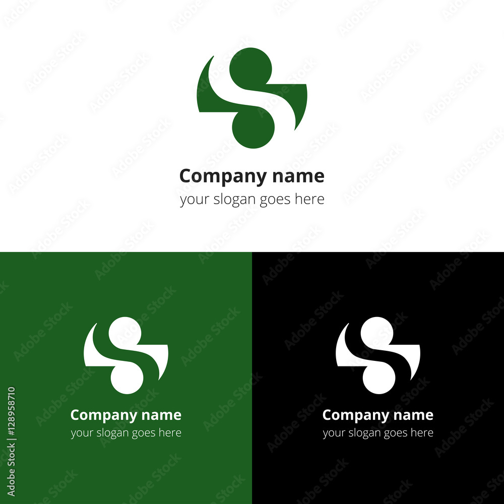 S logo, icon. The letter S in the green circle shape. Abstract logotype ...