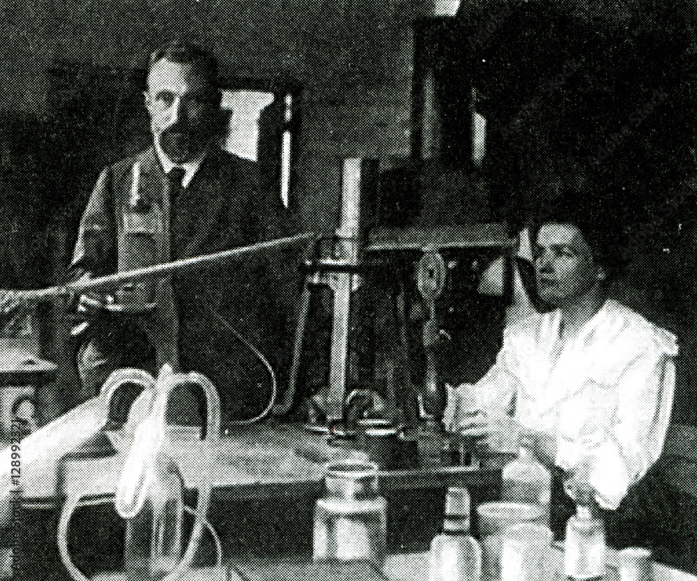 Pierre Curie and Marie Skłodowska-Curie, pioneers in radioactivity, in ...