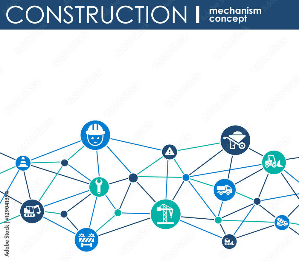 Construction network. Hexagon abstract background with lines, polygons ...