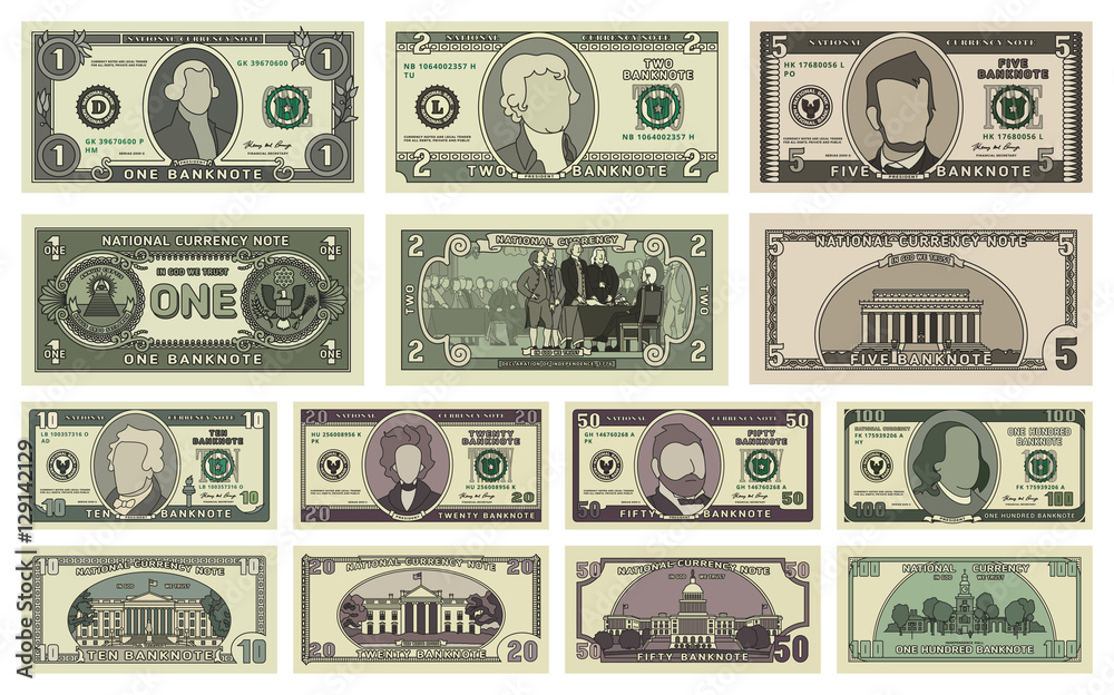 Vector cartoon dollar banknotes isolated on white background ...