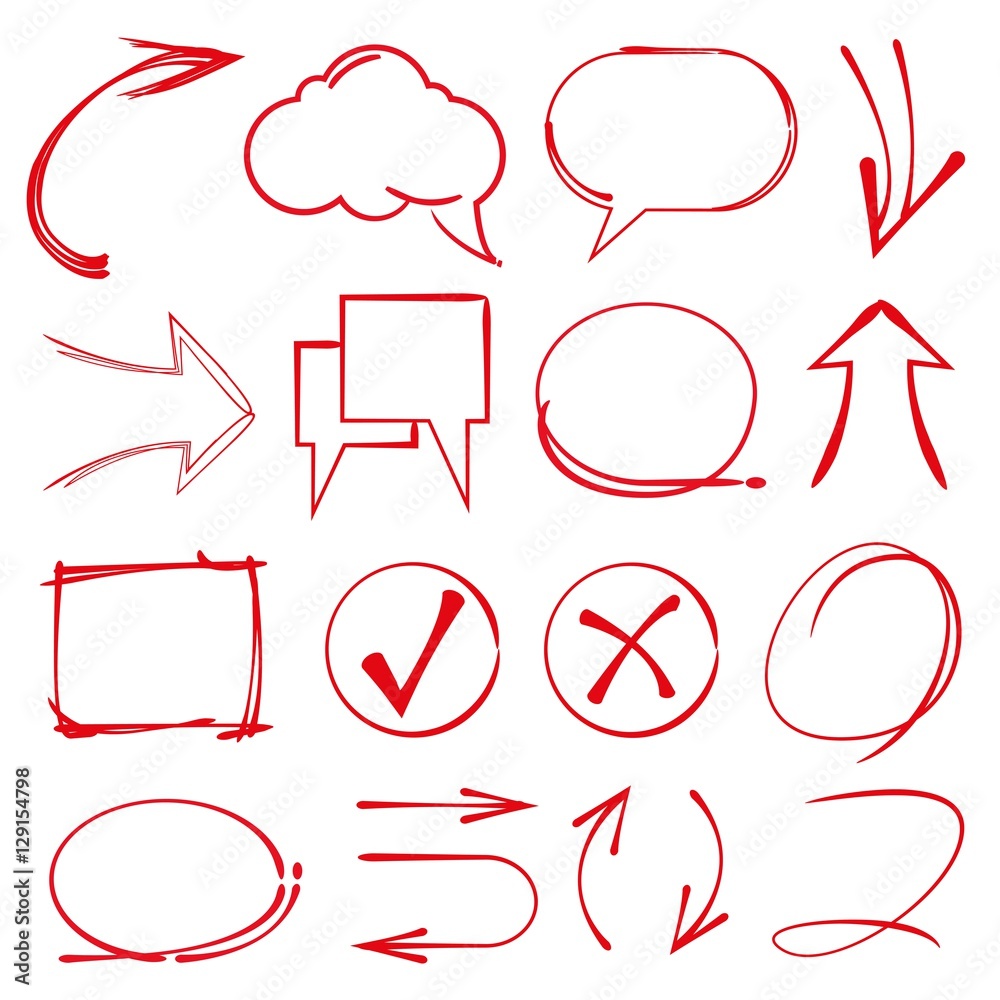 speech bubble, sketch highlighter elements, check mark, arrows Stock ...