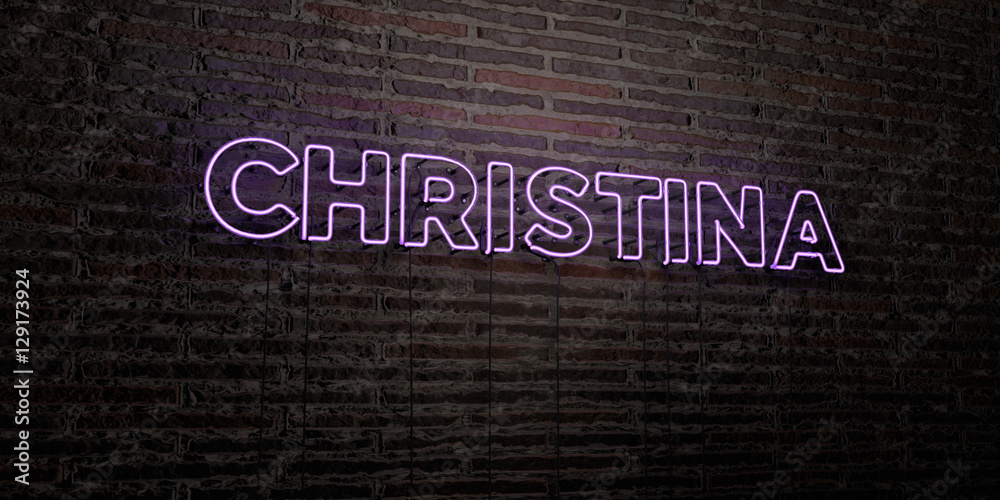 CHRISTINA -Realistic Neon Sign on Brick Wall background - 3D rendered ...
