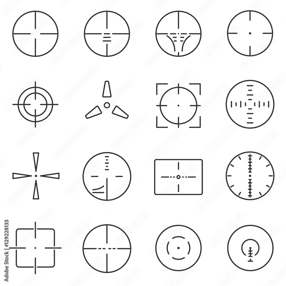 crosshair icons set. The sight weapons, thin line design. Aiming ...