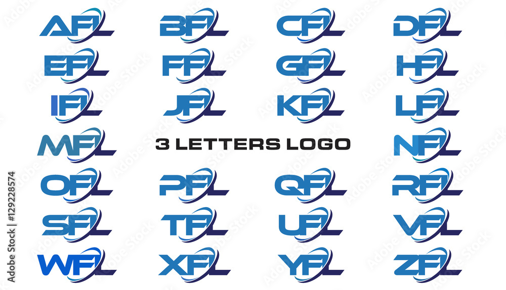 3 letters modern generic swoosh logo AFL, BFL, CFL, DFL, EFL, FFL, GFL ...