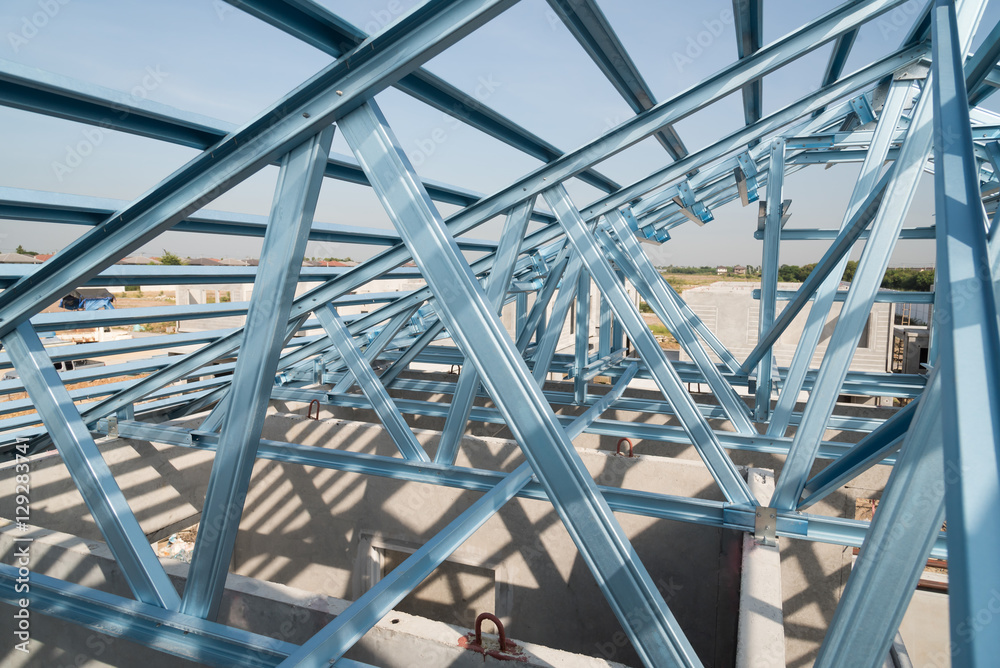 Structure of steel roof. Stock Photo | Adobe Stock