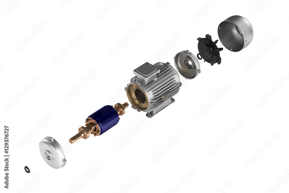 Electric motor in detail without shadow on white background 3d Stock ...