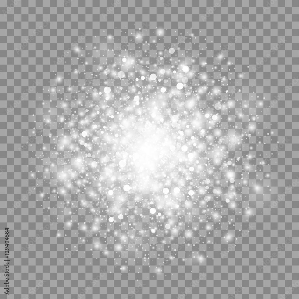 Vector magic white glow light effect isolated on transparent background. Christmas design ...