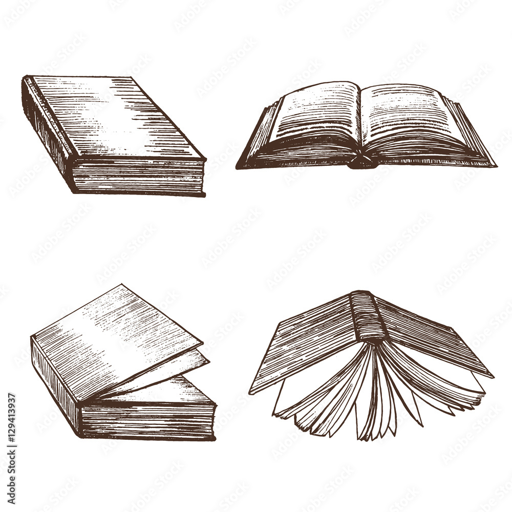 Books Hand Draw Sketch. Vector Stock Vector | Adobe Stock