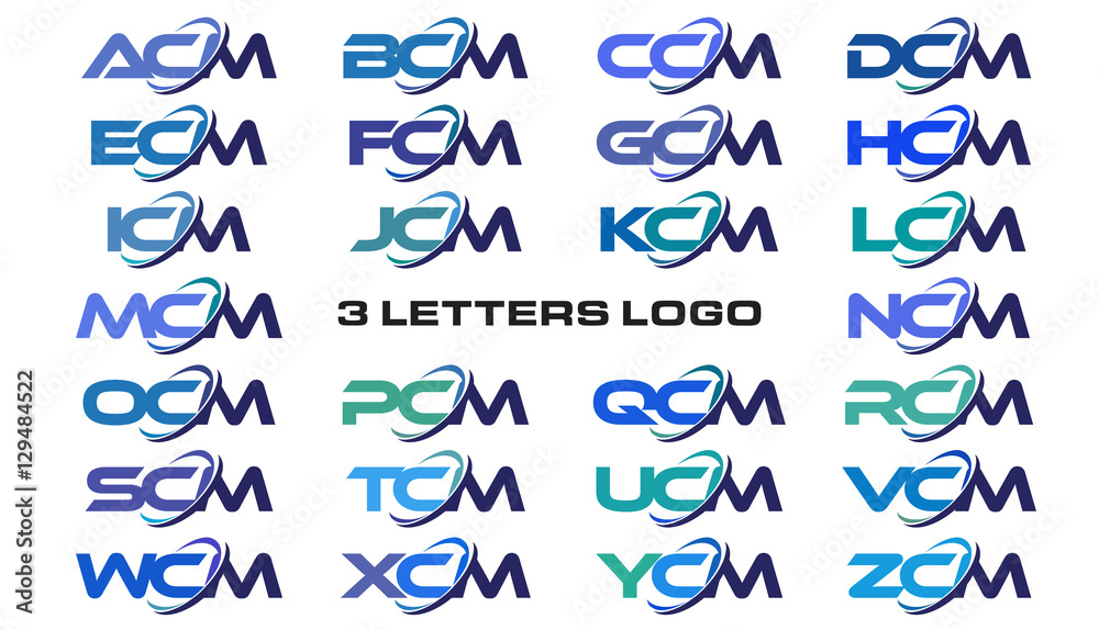 3 letters modern generic swoosh logo ACM, BCM, CCM, DCM, ECM, FCM, GCM ...
