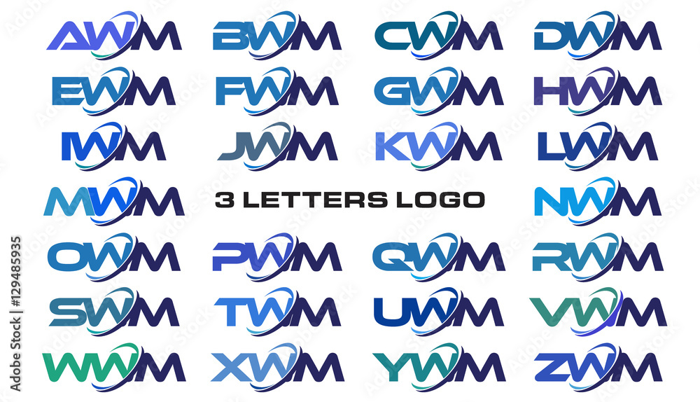 3 letters modern generic swoosh logo AWM, BWM, CWM, DWM, EWM, FWM, GWM ...