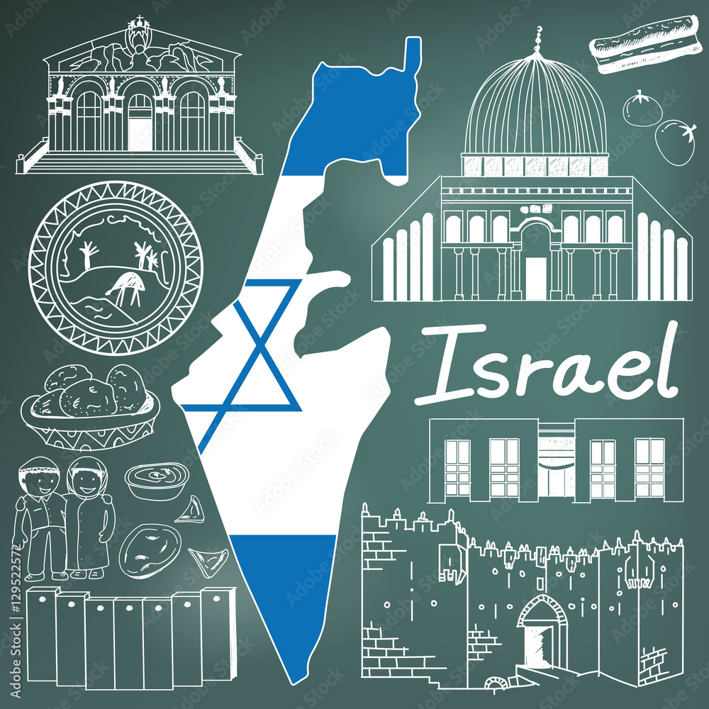 Travel to Israel doodle drawing icon. Doodle with culture, costume ...