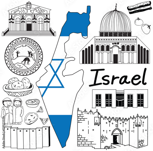 Travel to Israel doodle drawing icon. Doodle with culture, costume ...