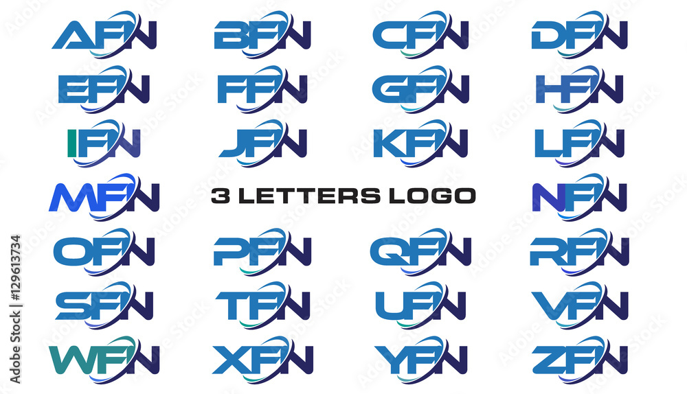 3 letters modern generic swoosh logo AFN, BFN, CFN, DFN, EFN, FFN, GFN ...