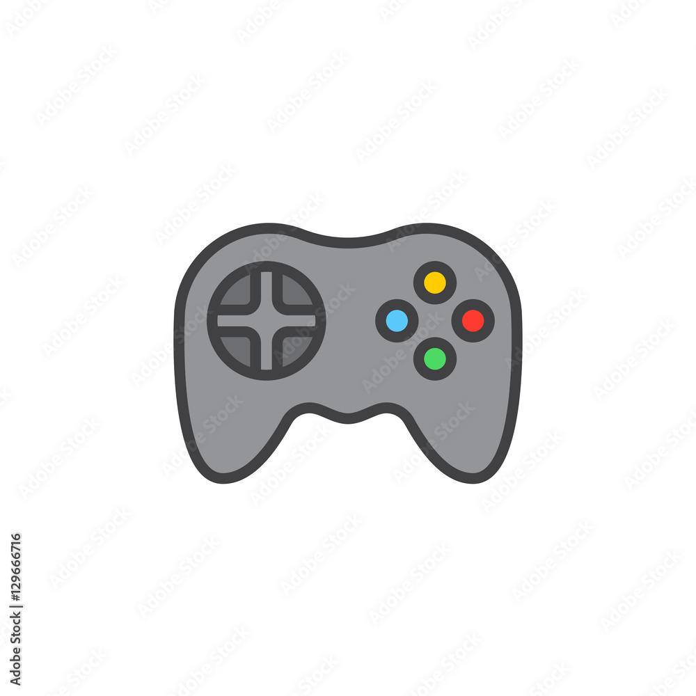 Video game symbol. Gamepad line icon, filled outline vector sign ...