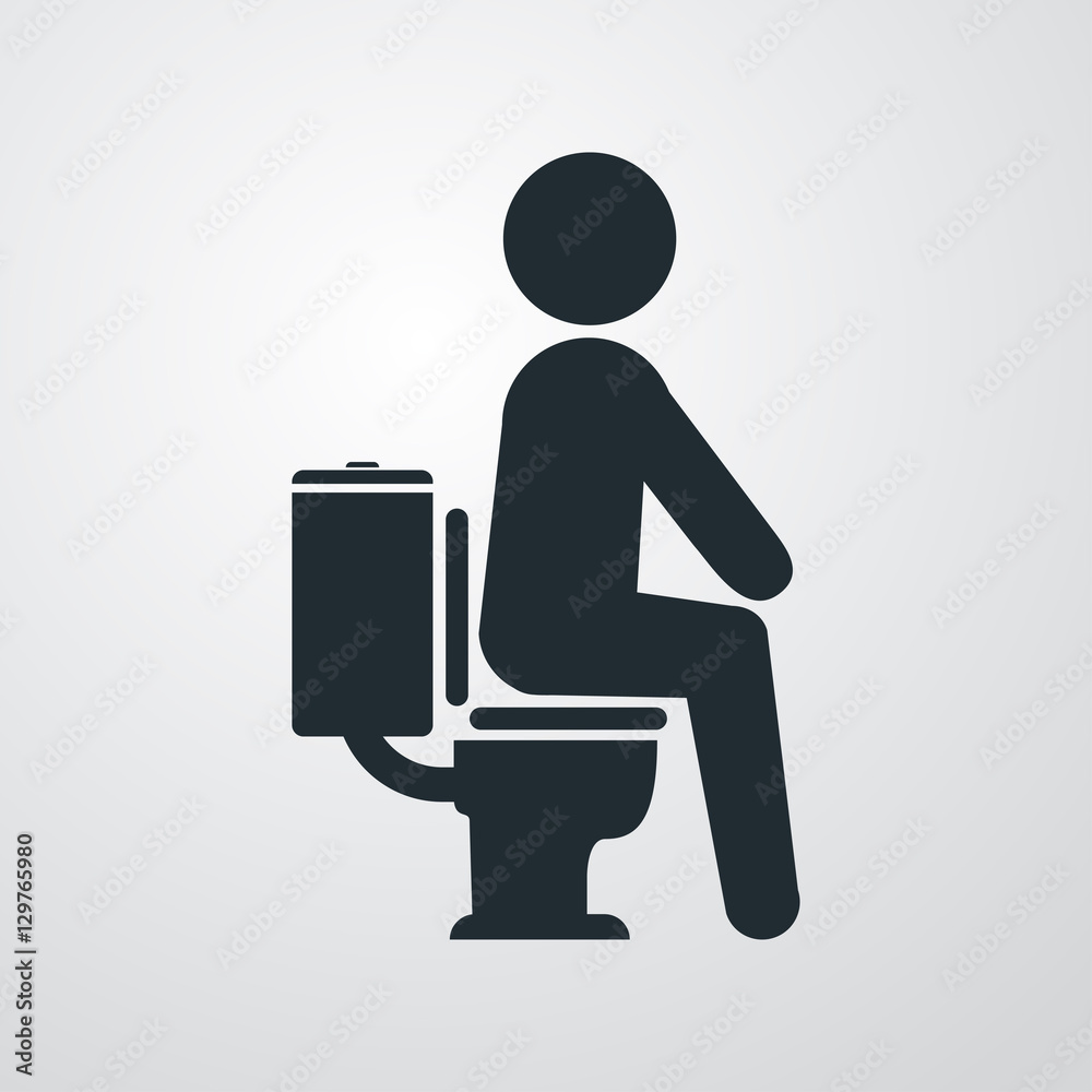 Vector de Stock Icono plano hombre sentado en inodoro en fondo ...