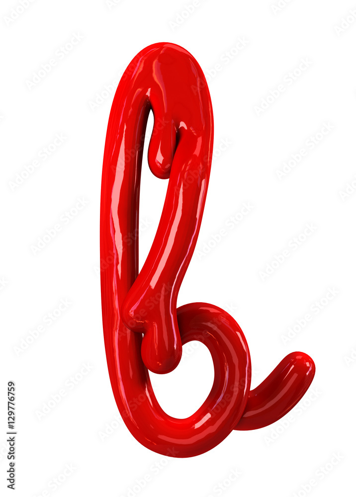 Leaky red alphabet Isolated on White background. Handwritten Cursive ...