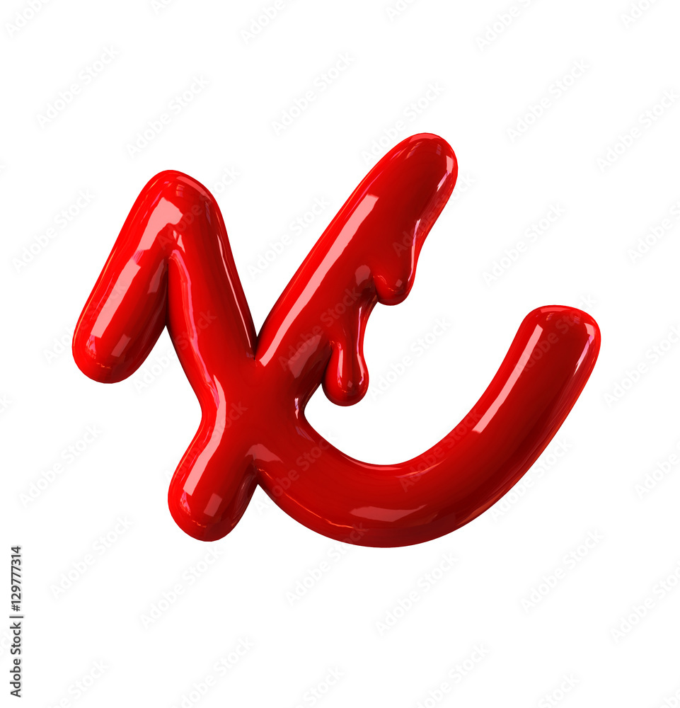 Leaky red alphabet Isolated on White background. Handwritten Cursive ...