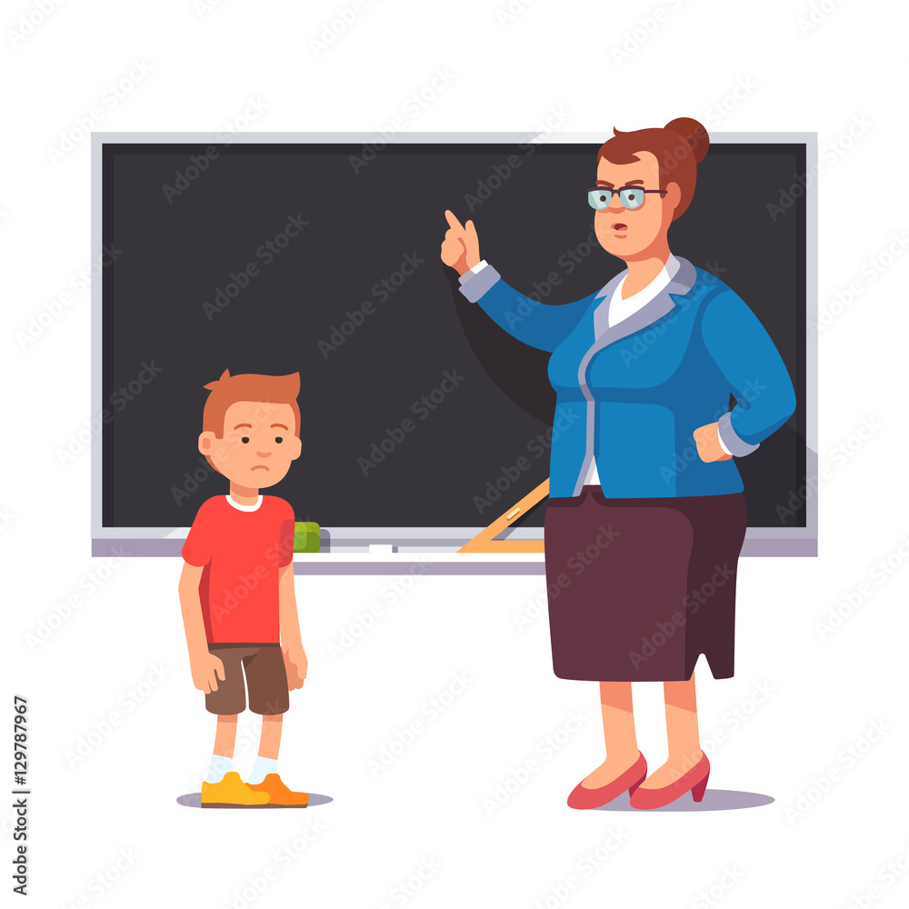 Grumpy school teacher and sad, bad pupil boy Stock Vector | Adobe Stock