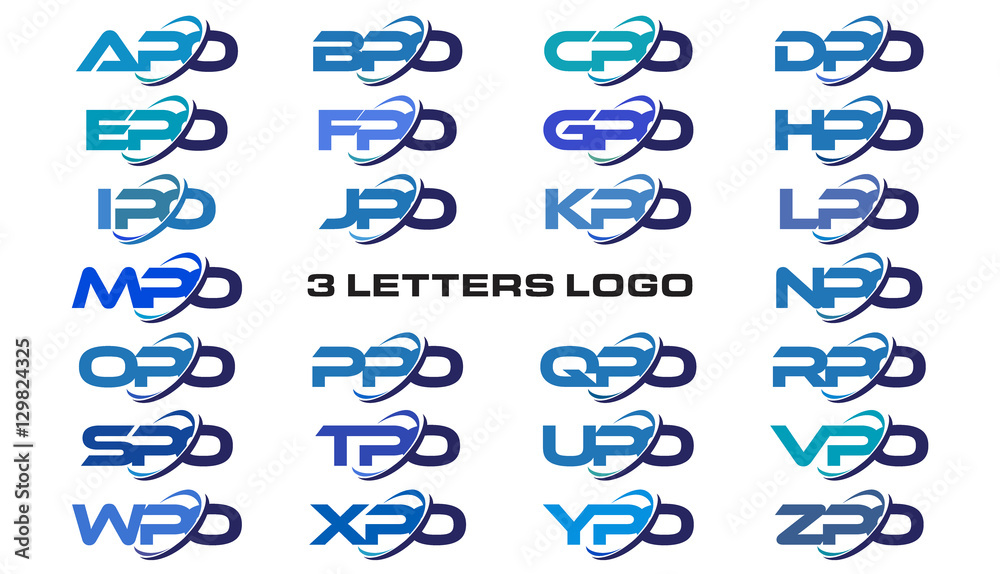 3 letters modern generic swoosh logo APO, BPO, CPO, DPO, EPO, FPO, GPO ...