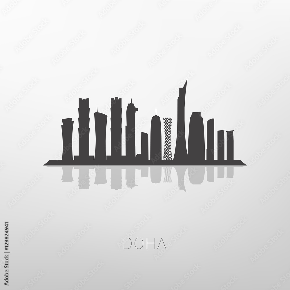 Qatar skyline silhouette , Doha buildings Stock Vector | Adobe Stock