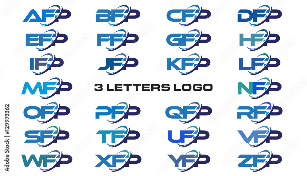3 letters modern generic swoosh logo AFP, BFP, CFP, DFP, EFP, FFP, GFP, HFP, IFP, JFP, KFP, LFP ...