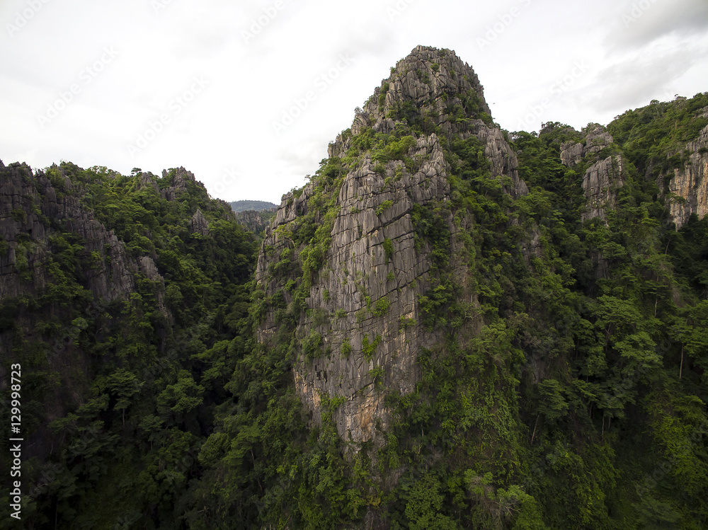 Aerial view of limestone mountain Karst, the Avatar-like mountain pass ...