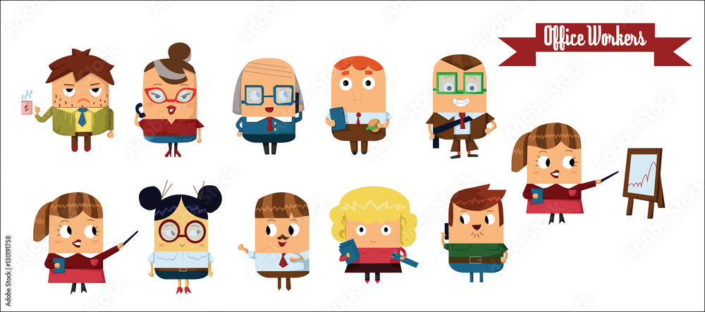 Digital vector cartoon characters set, office workers showing different ...