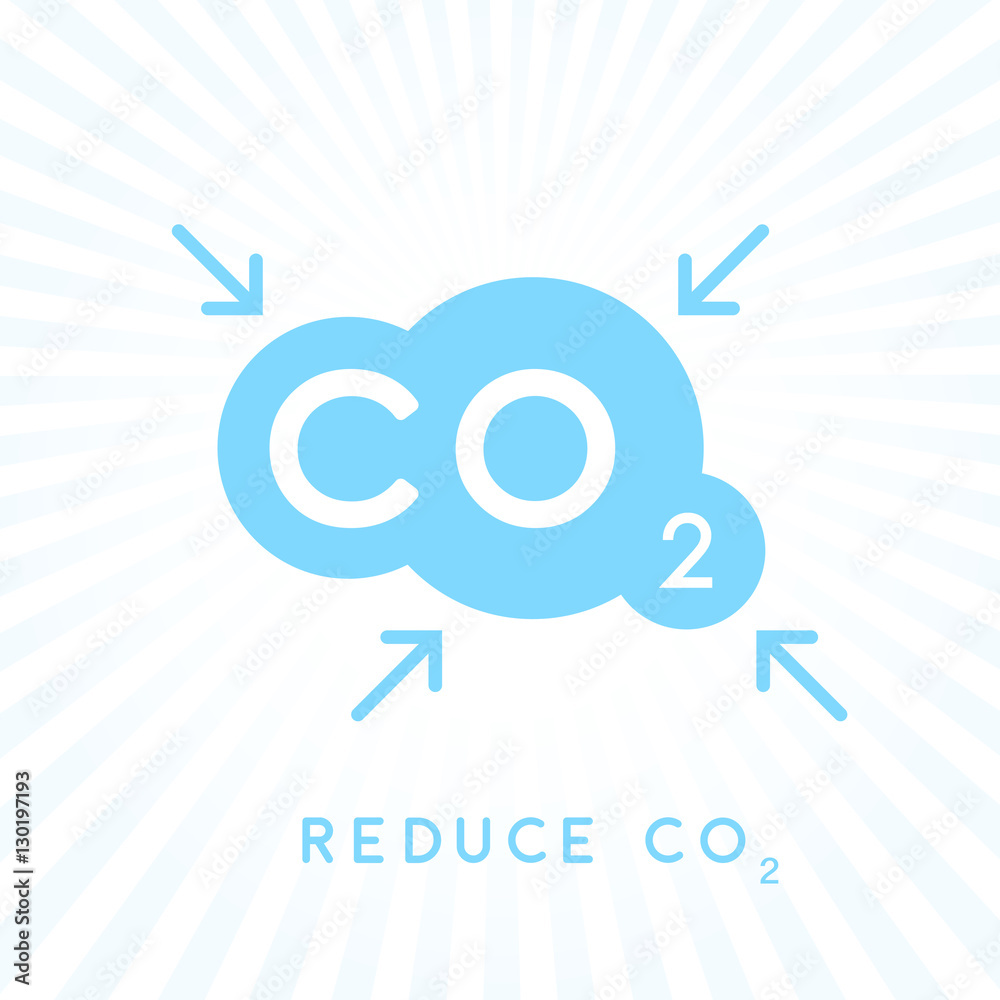 Reduce carbon CO2 emissions concept icon with blue cloud with inward ...