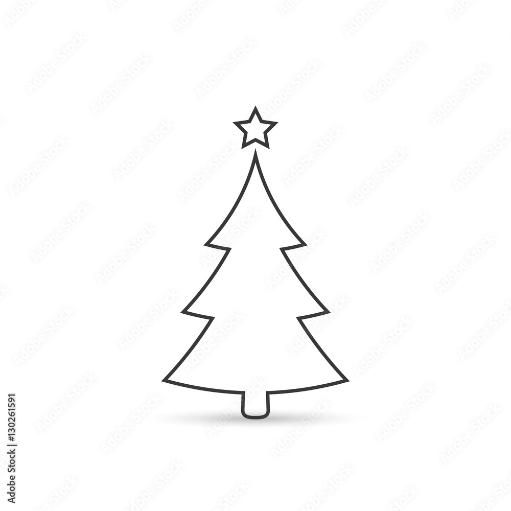 Christmas tree outline icon, vector simple design. Black symbol of fir ...