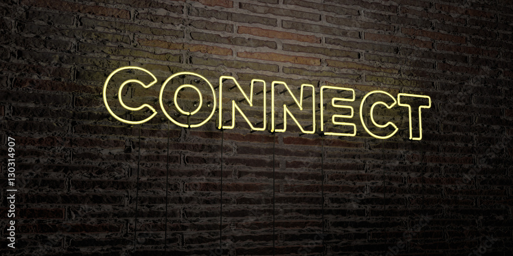 CONNECT -Realistic Neon Sign on Brick Wall background - 3D rendered ...