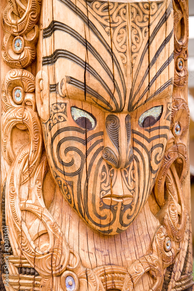 Maori carvings, Whakarewarewa Thermal Reserve, North Island, New ...