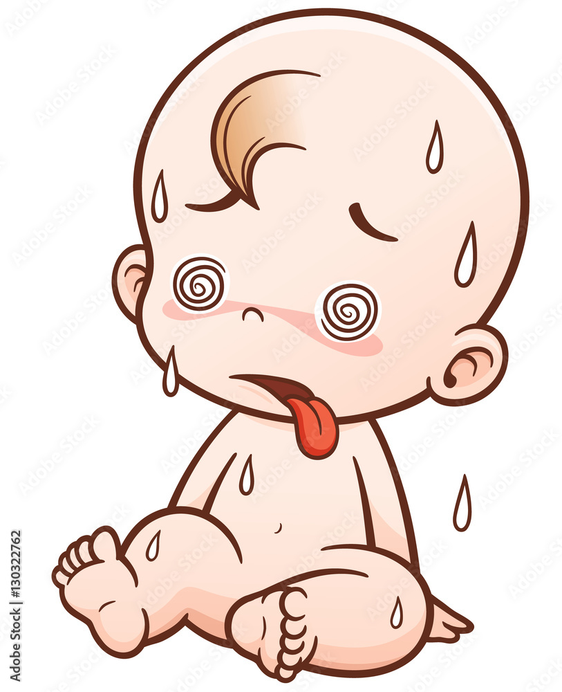 Vector Illustration of Cartoon Cute Baby in Hot Weather Stock Vector ...