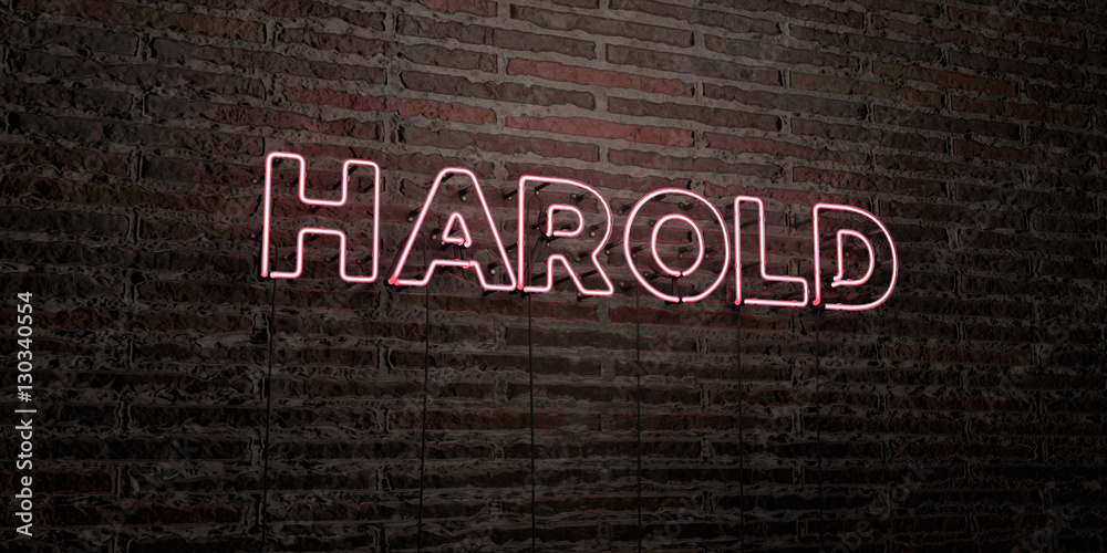 HAROLD -Realistic Neon Sign on Brick Wall background - 3D rendered ...