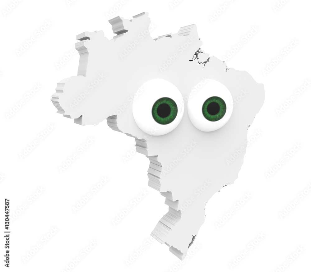 Cartoon Country Map Brazil With Big Eyes Isolated On White Background ...