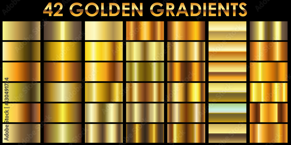 Set of 42 golden color illustrator gradients with black backgrou Stock ...