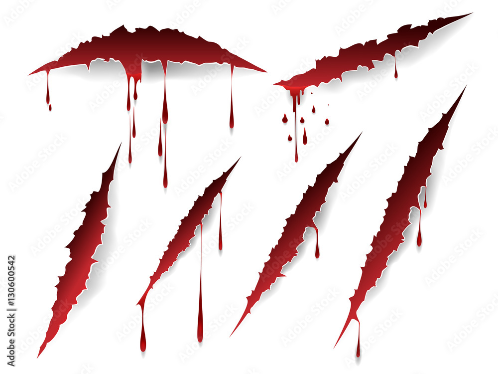 Vector bloody scratches and blood drops isolated on white background ...