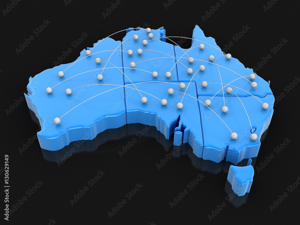 Map of Australia with flight paths. Image with clipping path. Stock ...