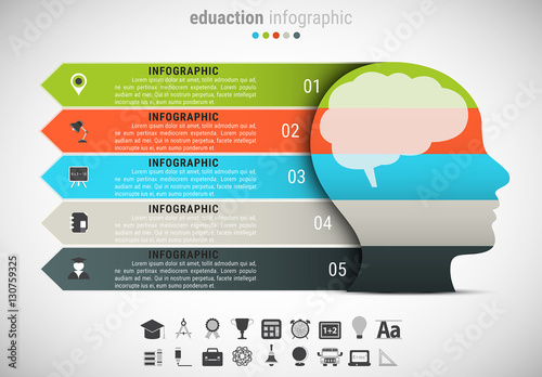 Silhouetted Face Element Infographic with Grayscale Icon Set Stock ...