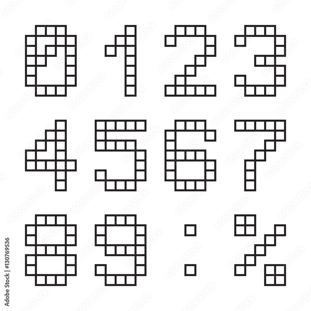 Calculator digital numbers, terminal table led font, outlined, black ...