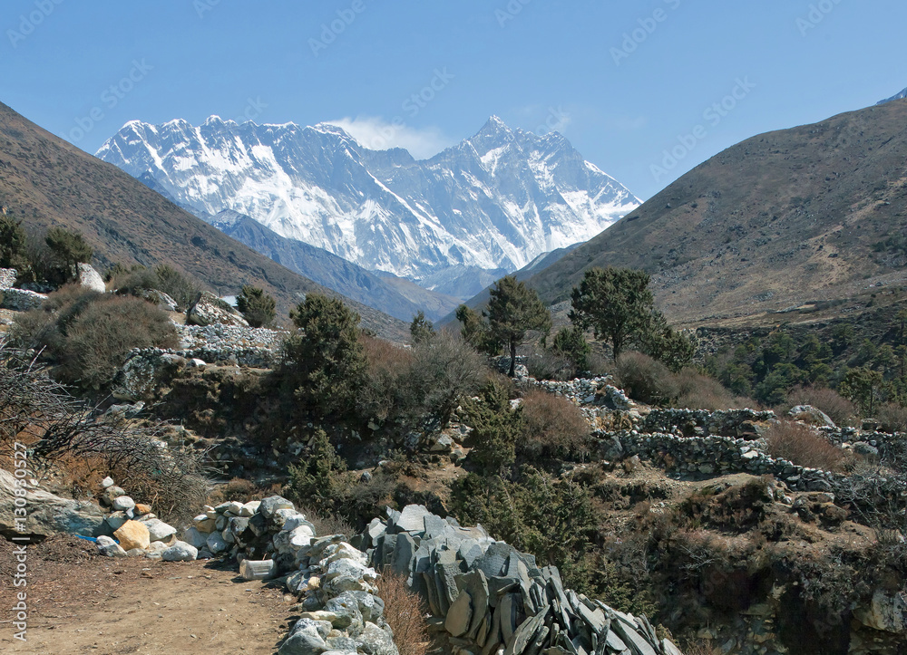 Stones with mantras along the trek to Mount Everest - Nepal, Himalayas ...