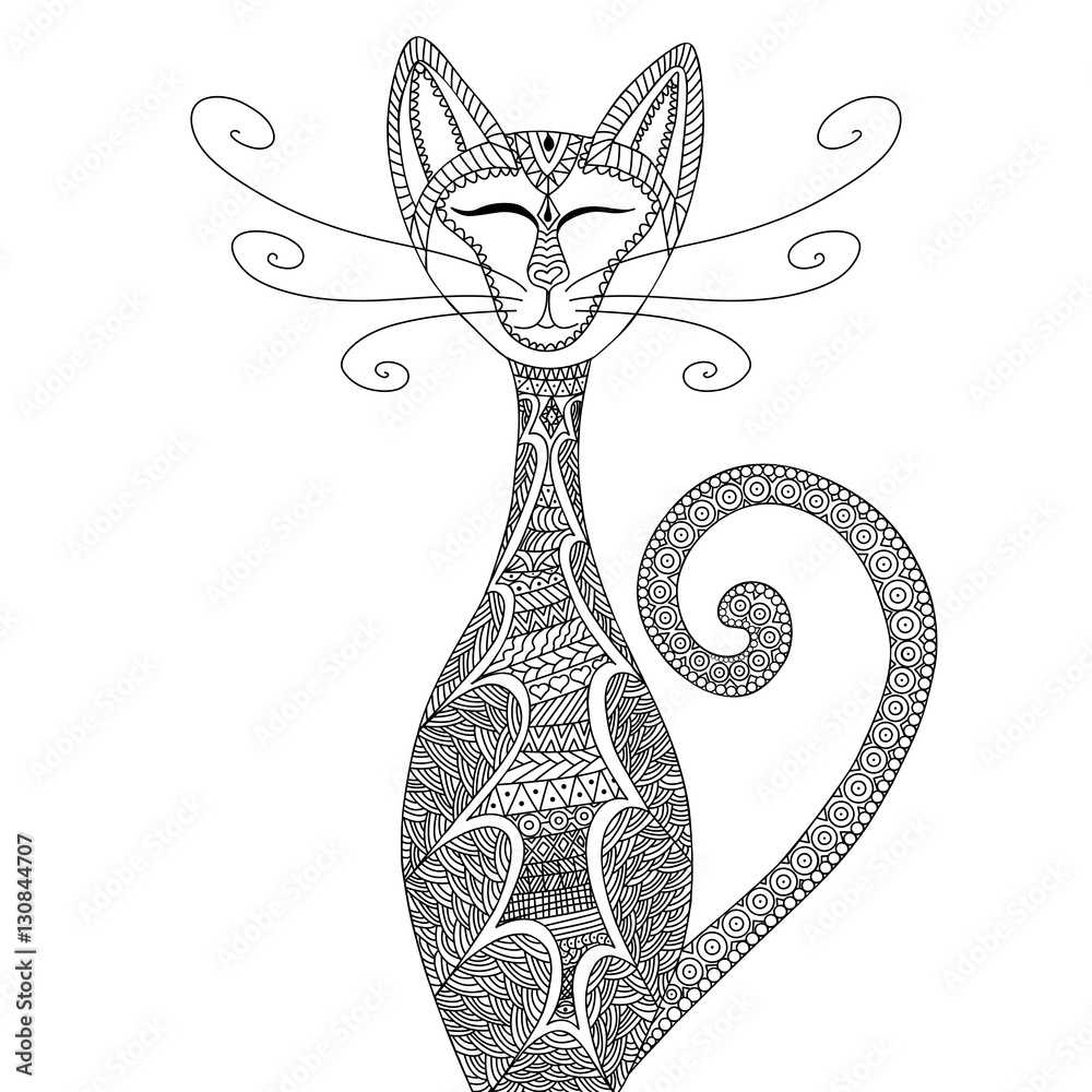Cat in zentangle style. Anti-stress coloring for adults Stock Vector ...