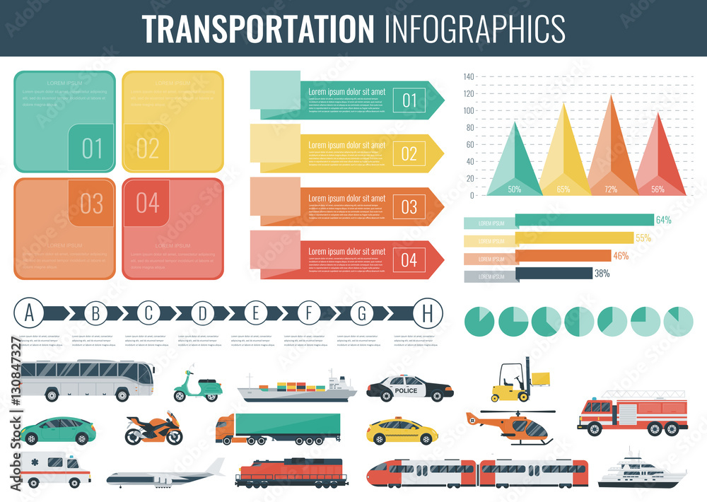 Transportation Infographics set. Individual and public transport with ...
