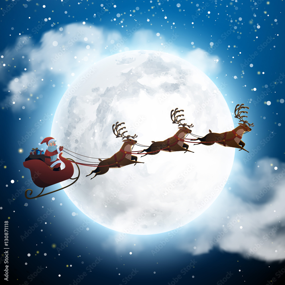 Cartoon Santa Flying Sleigh