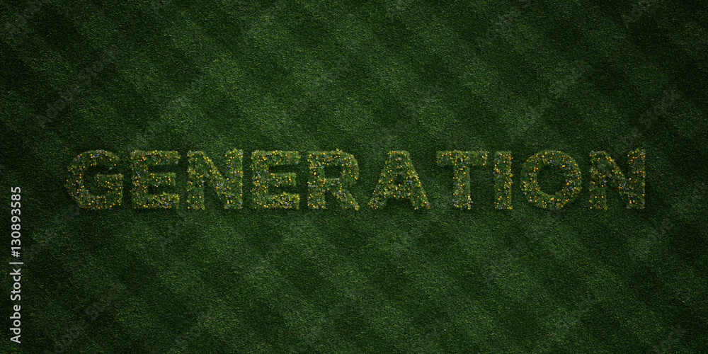 GENERATION - fresh Grass letters with flowers and dandelions - 3D rendered royalty free stock ...