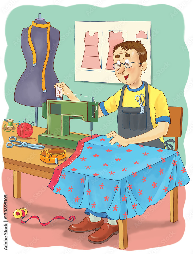 Ilustración de Stock Professions. Coloring page. A cute tailor ...