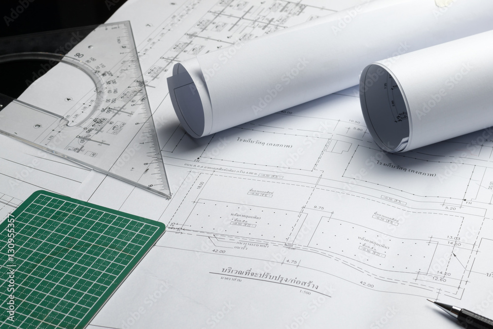 engineering diagram blueprint paper drafting project sketch arch Stock ...