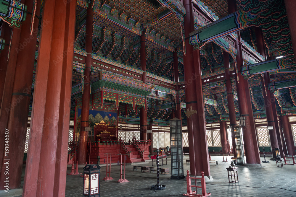 Inside the Geunjeongjeon, the Throne Hall, at the Gyeongbokgung Palace ...