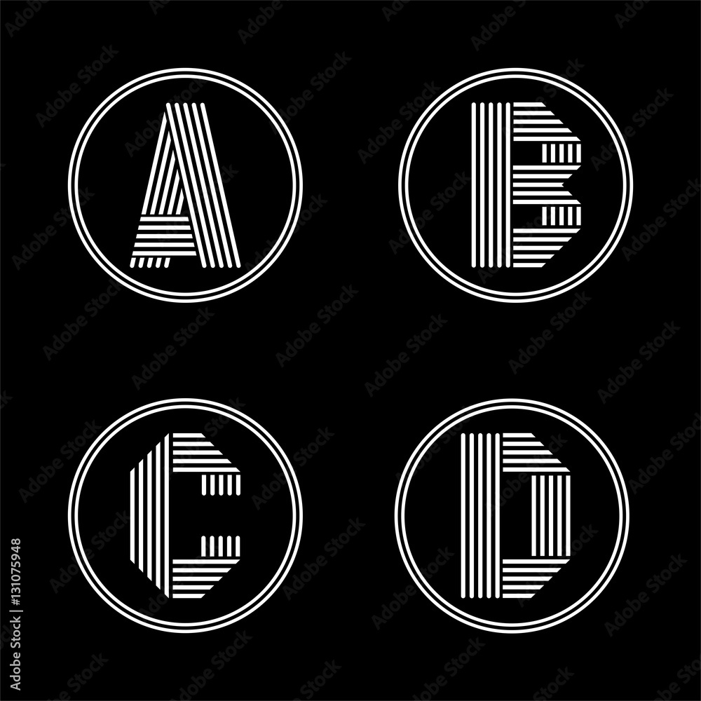 Capital letters A, B, C, D. From white stripe in a black circle ...